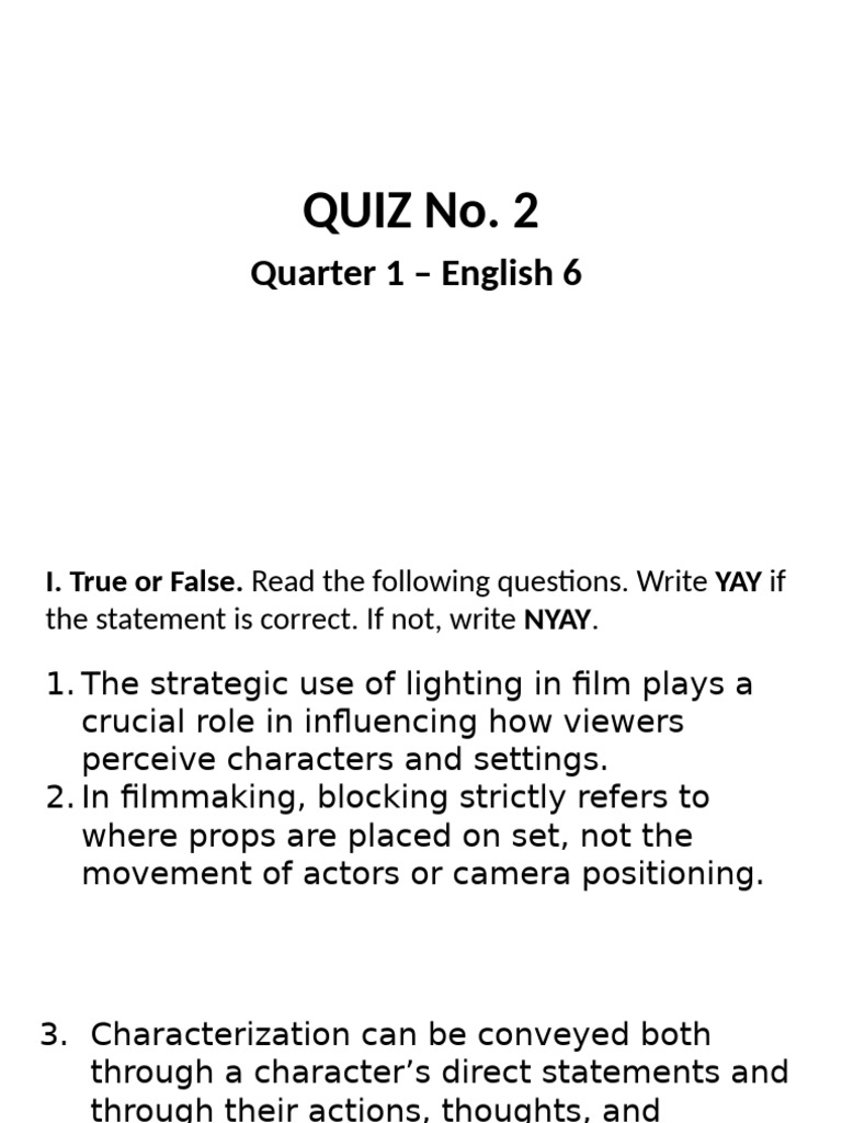 English 6 Quiz: Film Concepts & Analysis | PDF