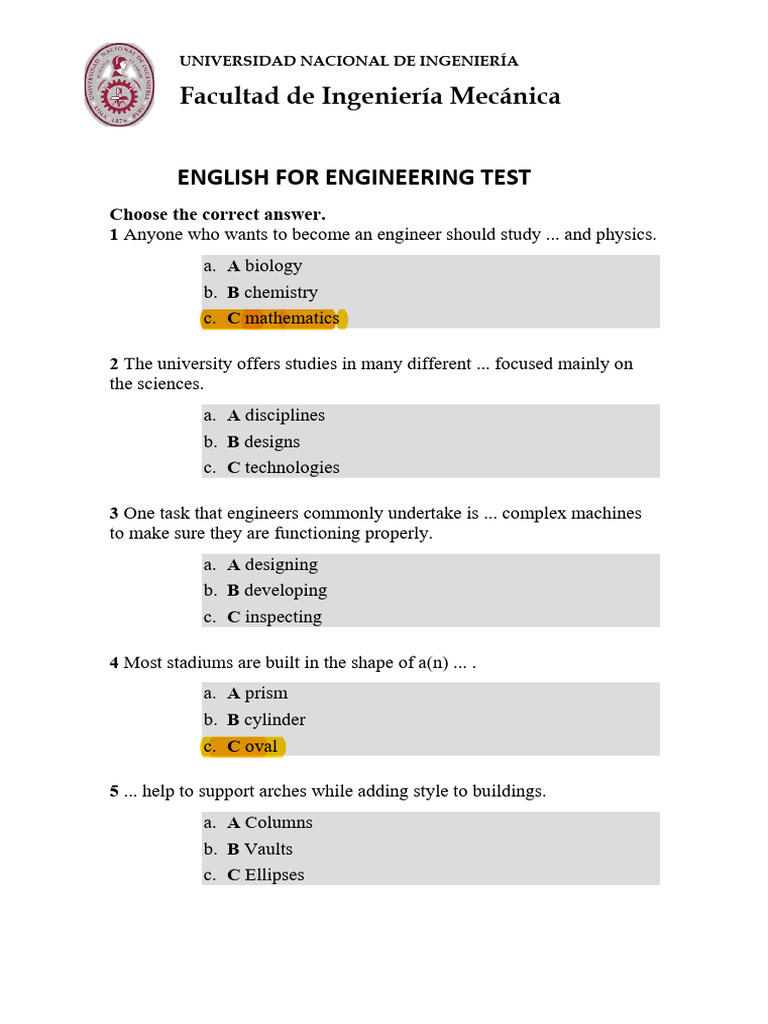 English Test - Book 1 - English For Engineering | PDF | Lever | Power ...