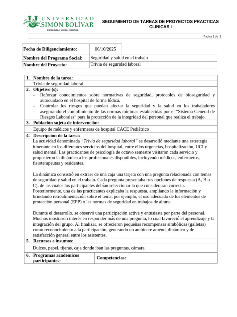 ACTA PLAN BILATERAL Trivia de Seguridad Laboral LISTA | PDF | Seguridad ...