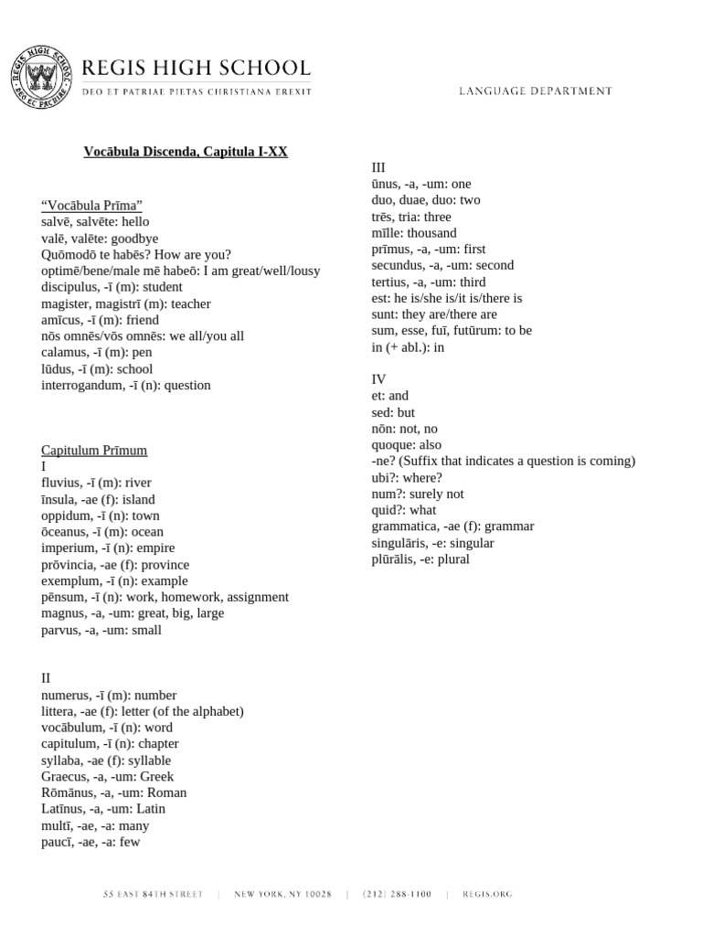 Latin Vocabulary Lessons I-XX | PDF