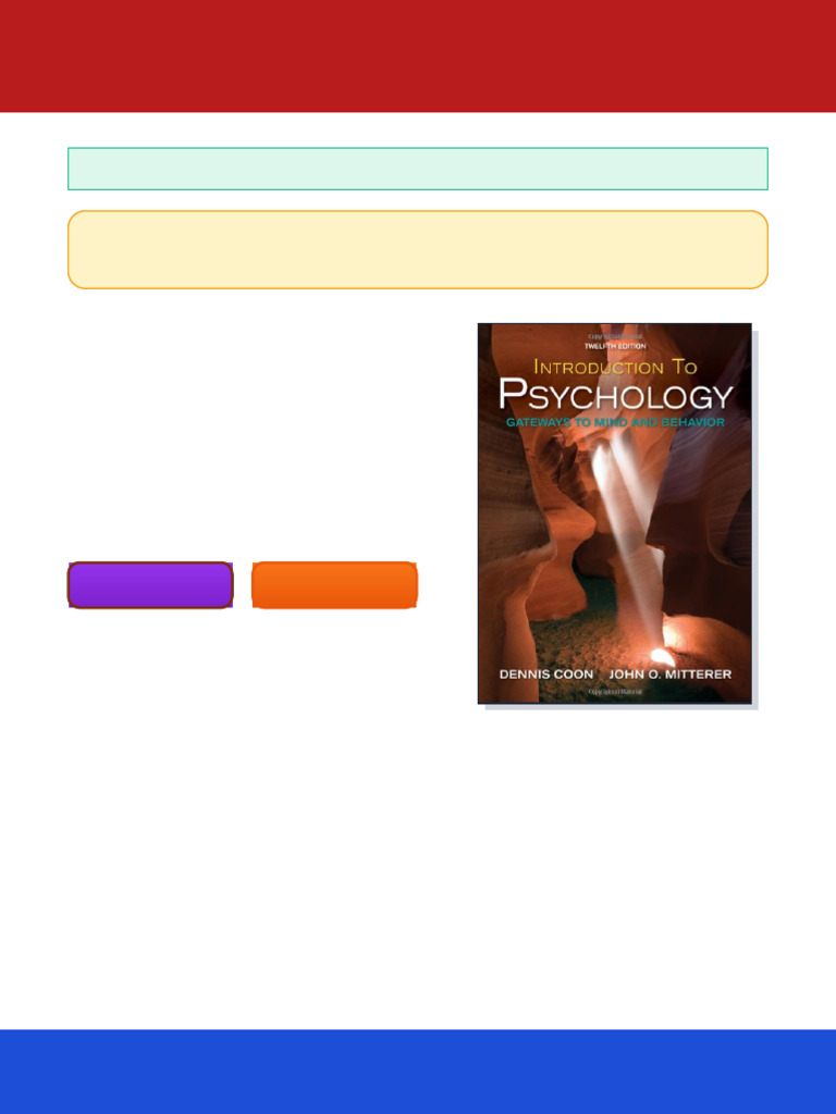 Introduction To Psychology Gateways To Mind and Behavior Twelfth Edition With Concept Maps and ...