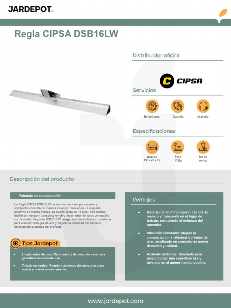 Ficha Tecnica Regla CIPSA DSB16LW | PDF | Hormigón | Aluminio