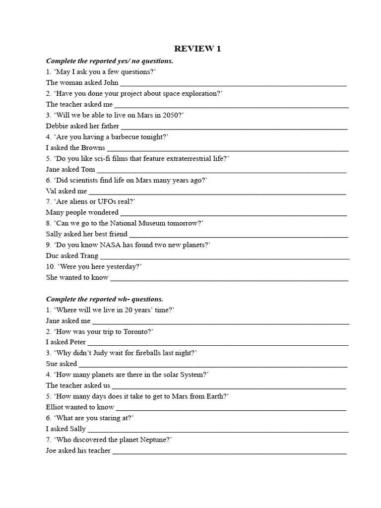 Reported Speech Practice Exercises | PDF | Extraterrestrial Life ...
