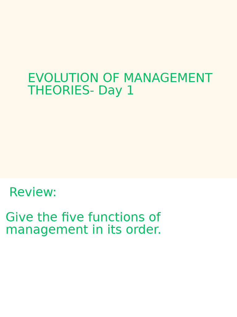 Evolution of Management Theories Overview | PDF | Organizational ...