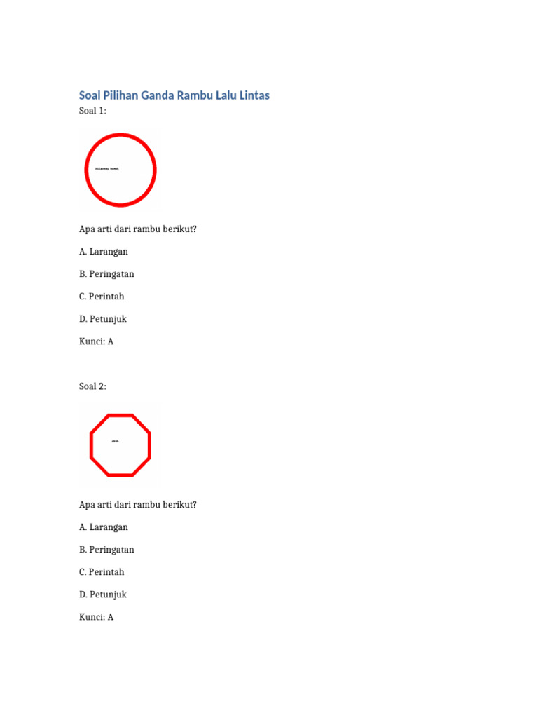 Soal Rambu Lalu Lintas Pilihan Ganda | PDF