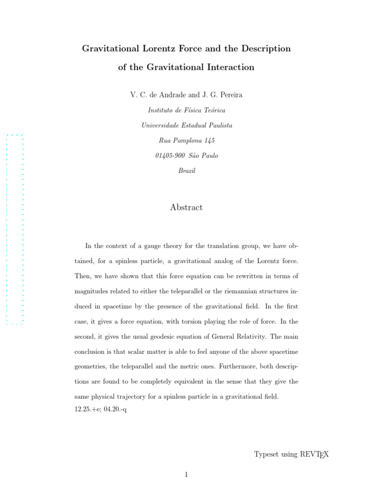 Gravitational Lorentz Force Explained | PDF | Gauge Theory | General ...