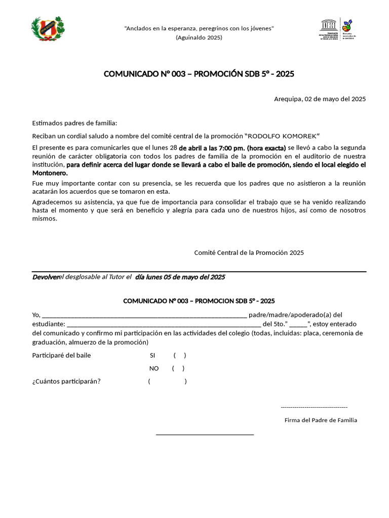 Comunicado 03 Promoción 2025 (2) .Docx - 1746212120089 | PDF