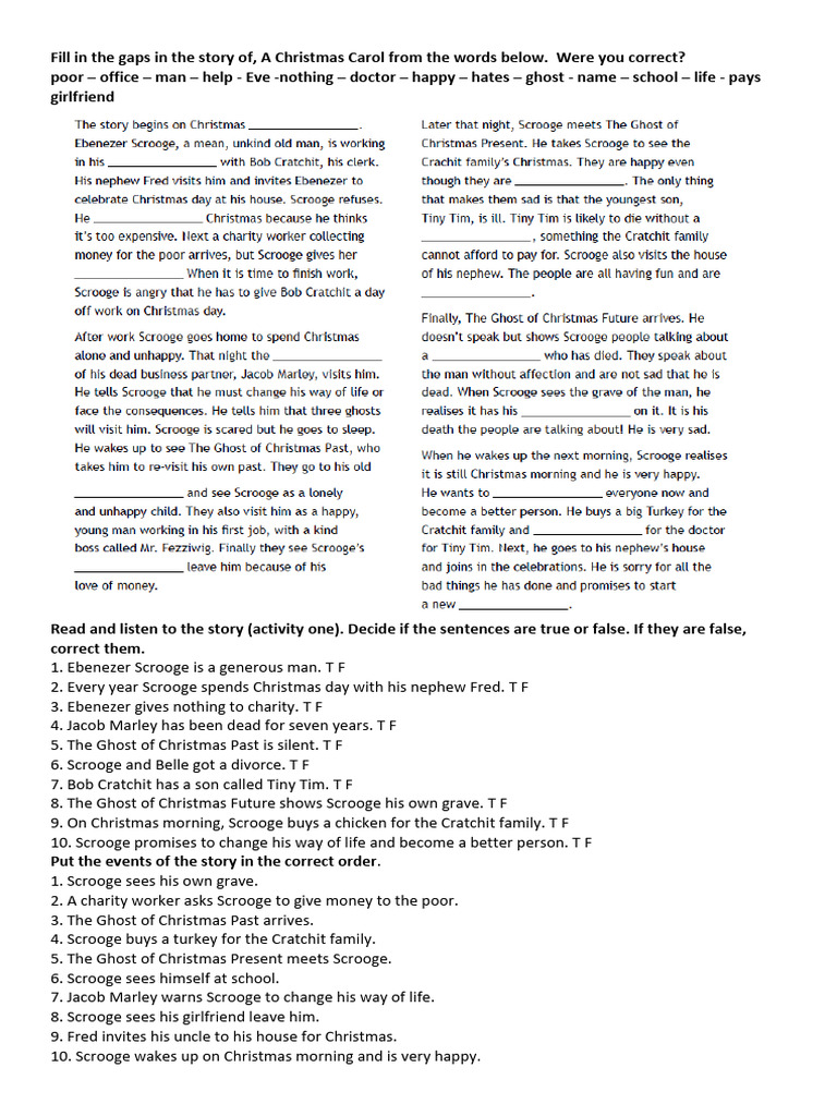 A Christmas Carol Story Gap Activity | PDF