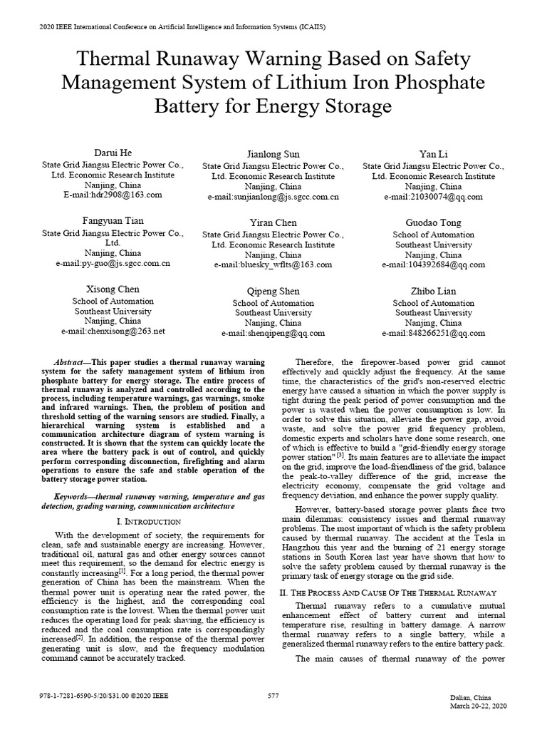 Thermal Runaway Warning Based On Safety Management System of Lithium ...
