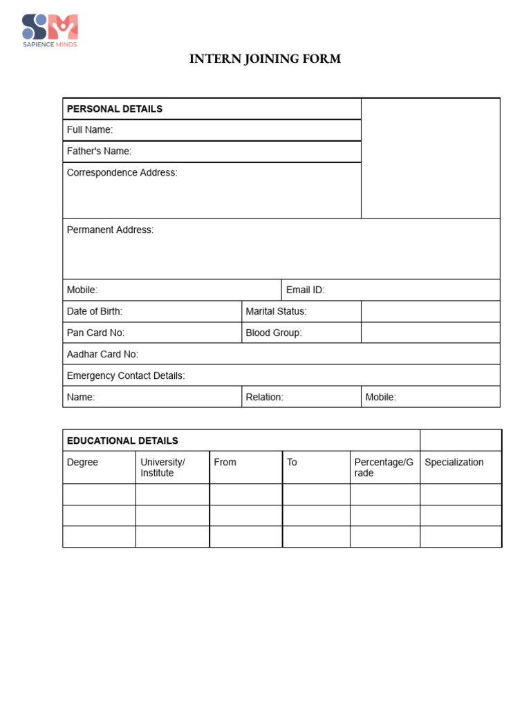 Intern Joining Form | PDF