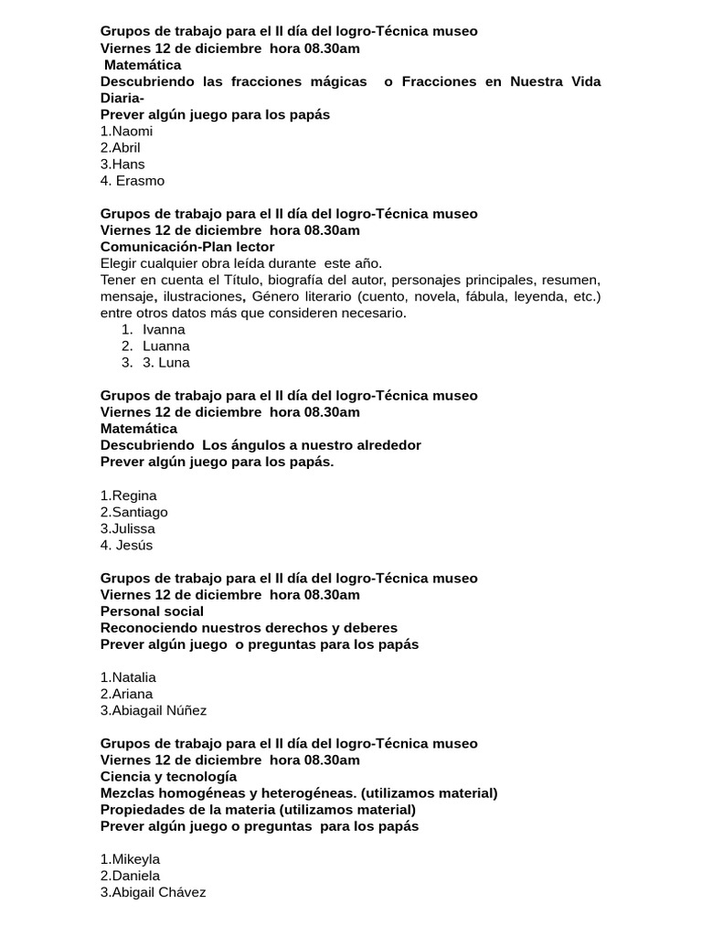 Grupos de Trabajo para El II Día Del Logro Actual | PDF