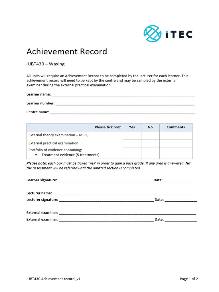 36175-IUBT430 Achievement Record v1 | PDF