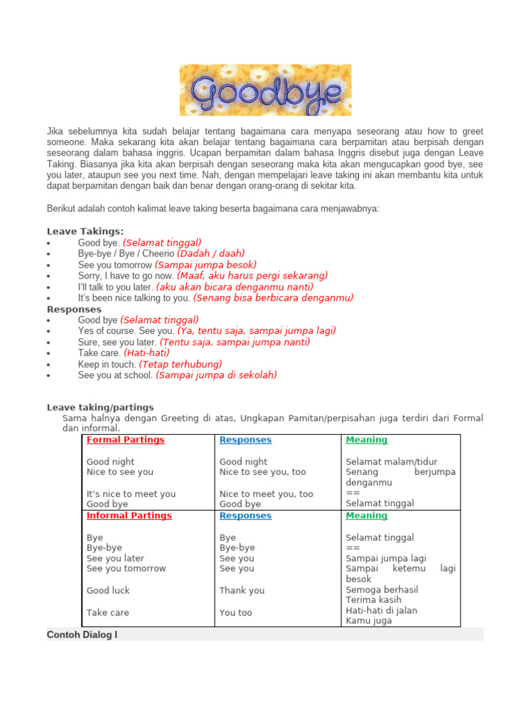 Panduan Leave Taking dalam Bahasa Inggris | PDF