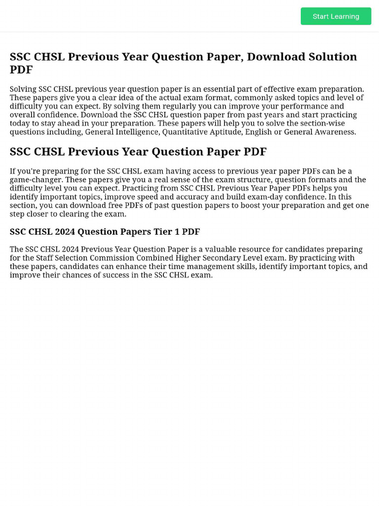 SSC CHSL Previous Year Question Paper, Download Solution PDF | PDF