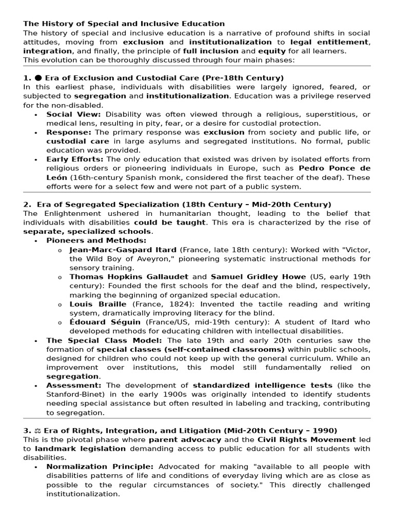 Evolution of Special Education History | PDF | Individualized Education ...