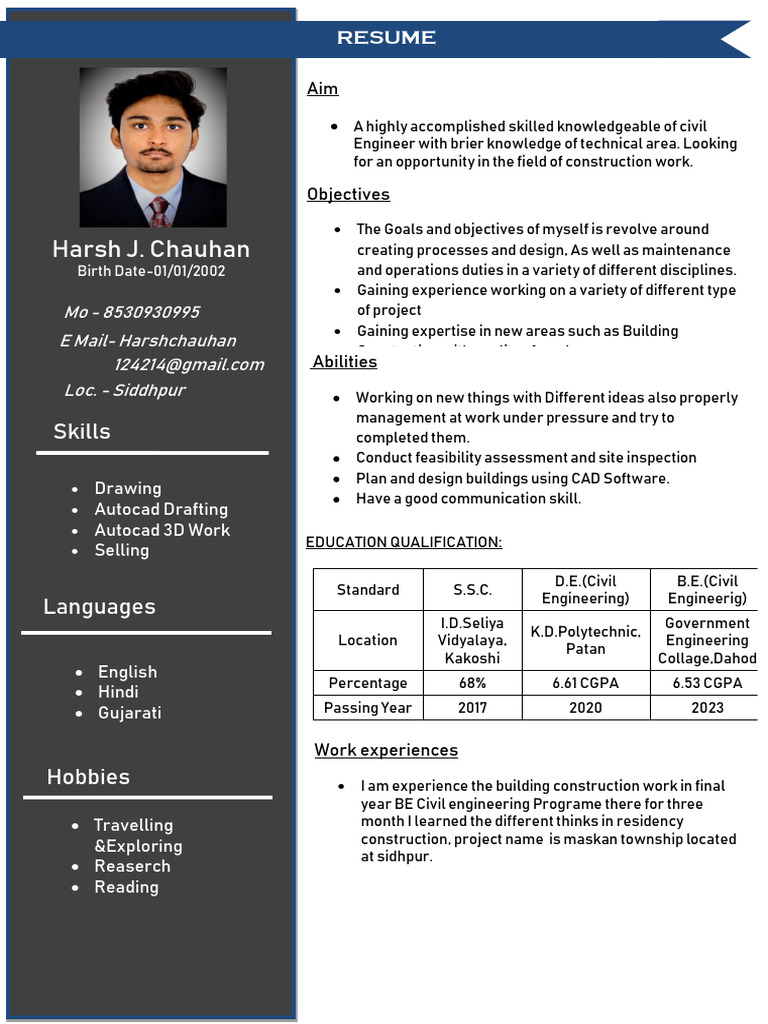 Harsh J. Chauhan CV-1 in The Whole World and The | PDF | Engineering