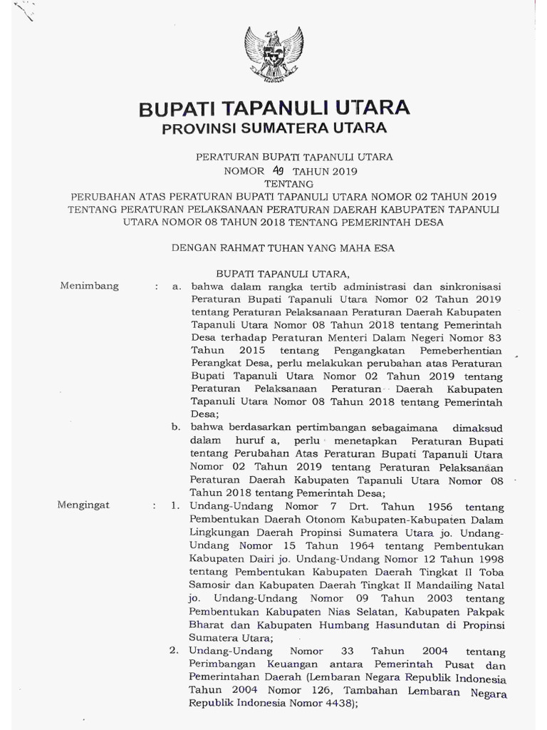 Perubahan Perbup TTG Pemerintah Desa | PDF