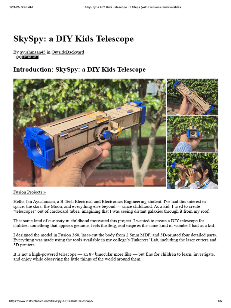 DIY Kids Telescope Project Guide | PDF | 3 D Printing | Telescope