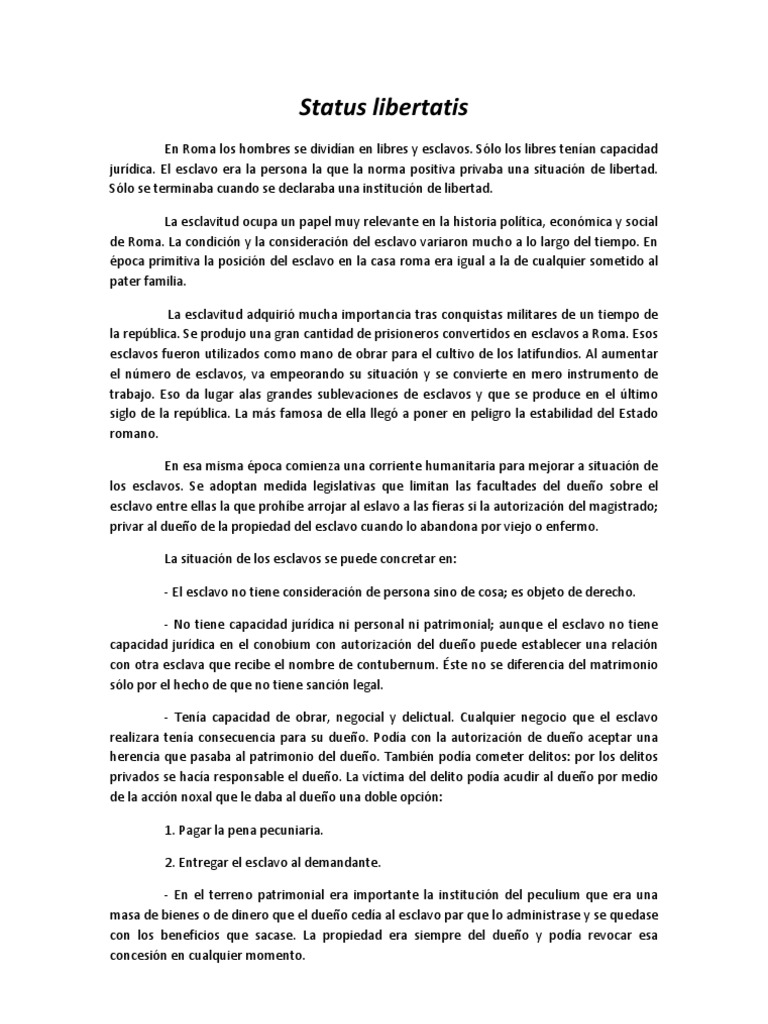 Status Libertatis | PDF | Esclavitud | Roma antigua