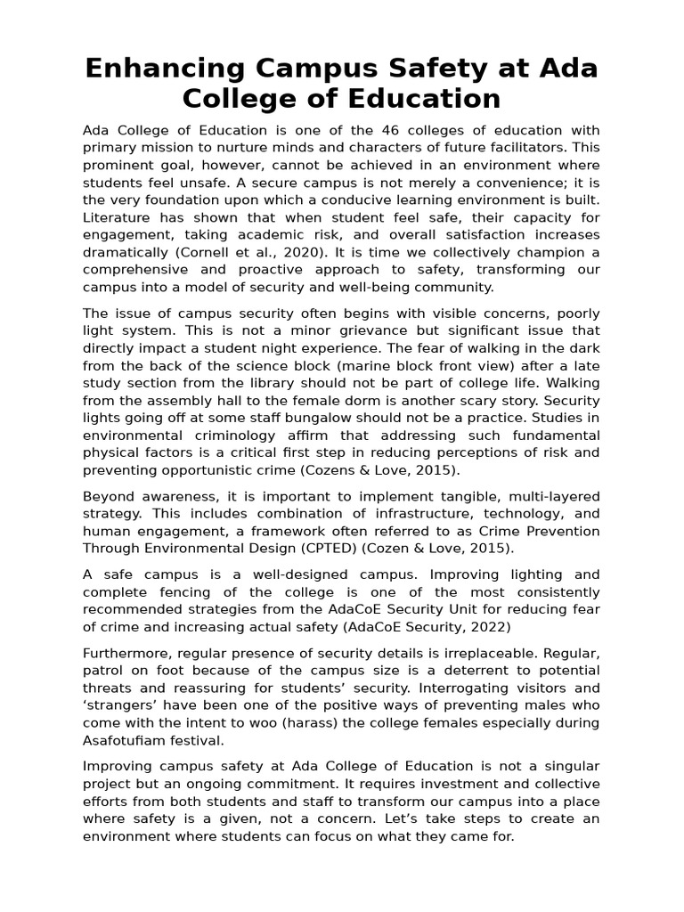 Enhancing Campus Safety at Ada College of Education | PDF | Behavioural ...