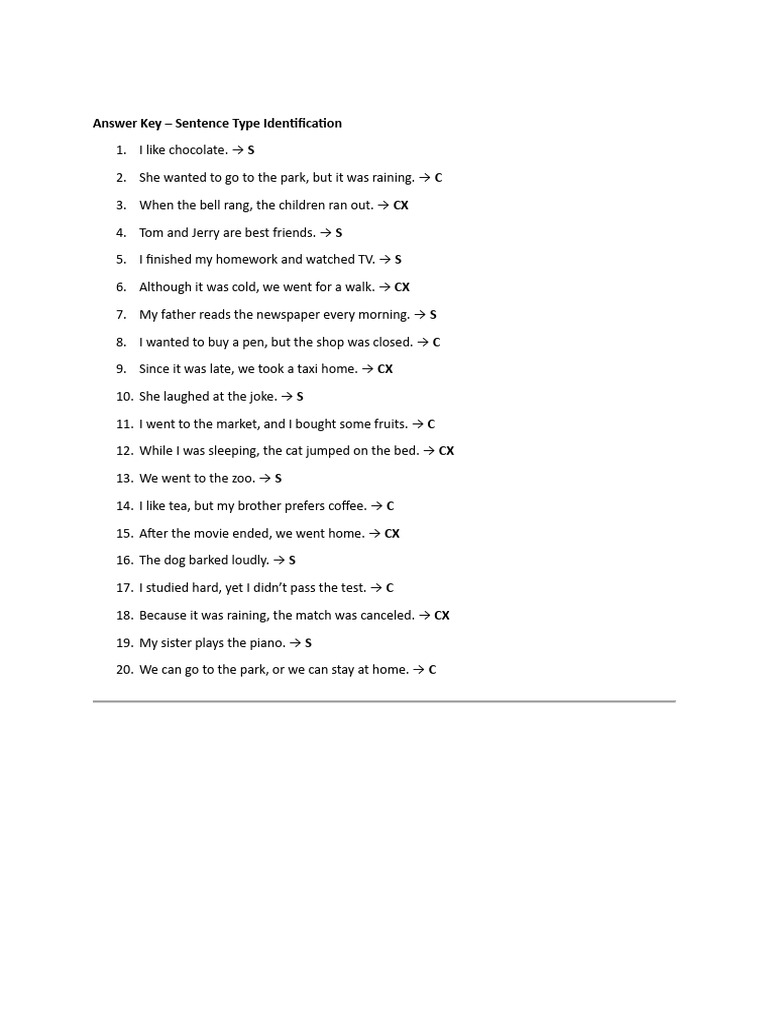Sentence Type Identification Answer Key | PDF