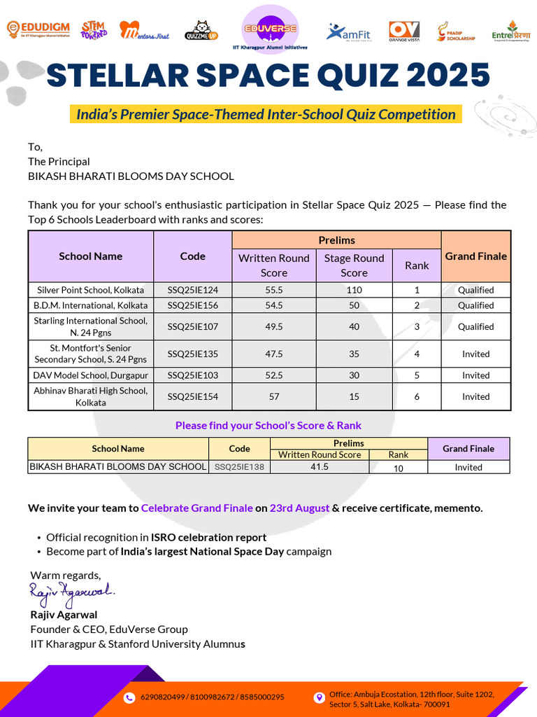 Stellar Space Quiz 2025 Results | PDF