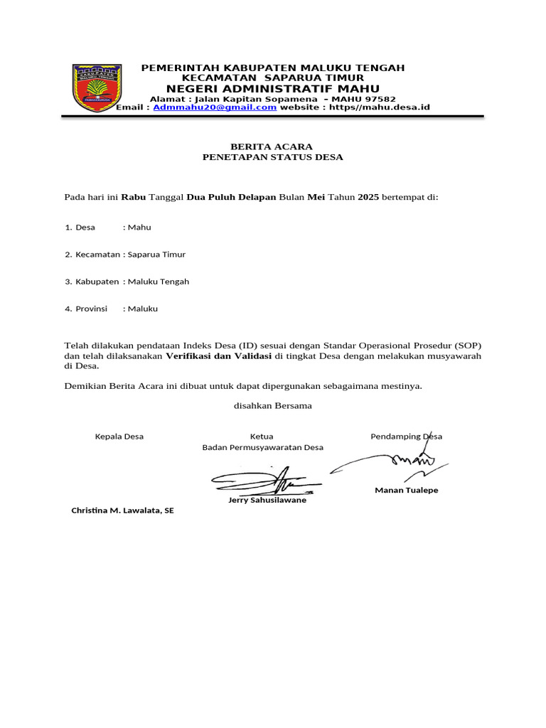 Penetapan Status Desa Mahu 2025 | PDF