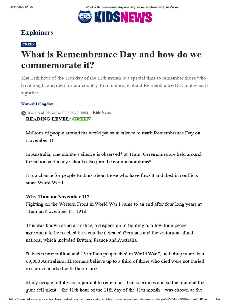 What is Remembrance Day and Why Do We Celebrate It_ _ KidsNews | PDF ...