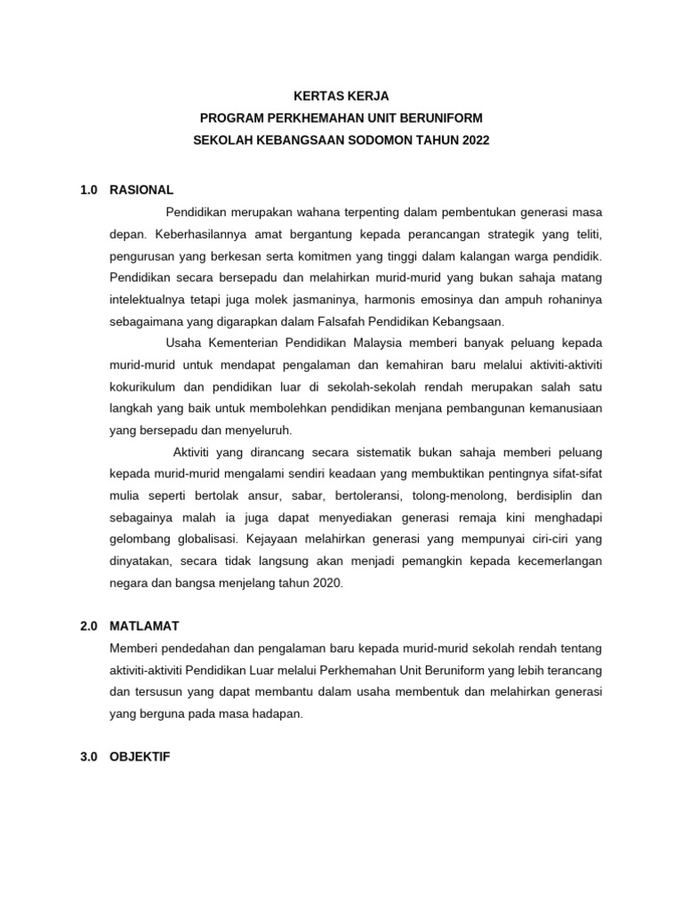 Kertas Konsep Kem Perkhemahan UB SK Sodomon | PDF