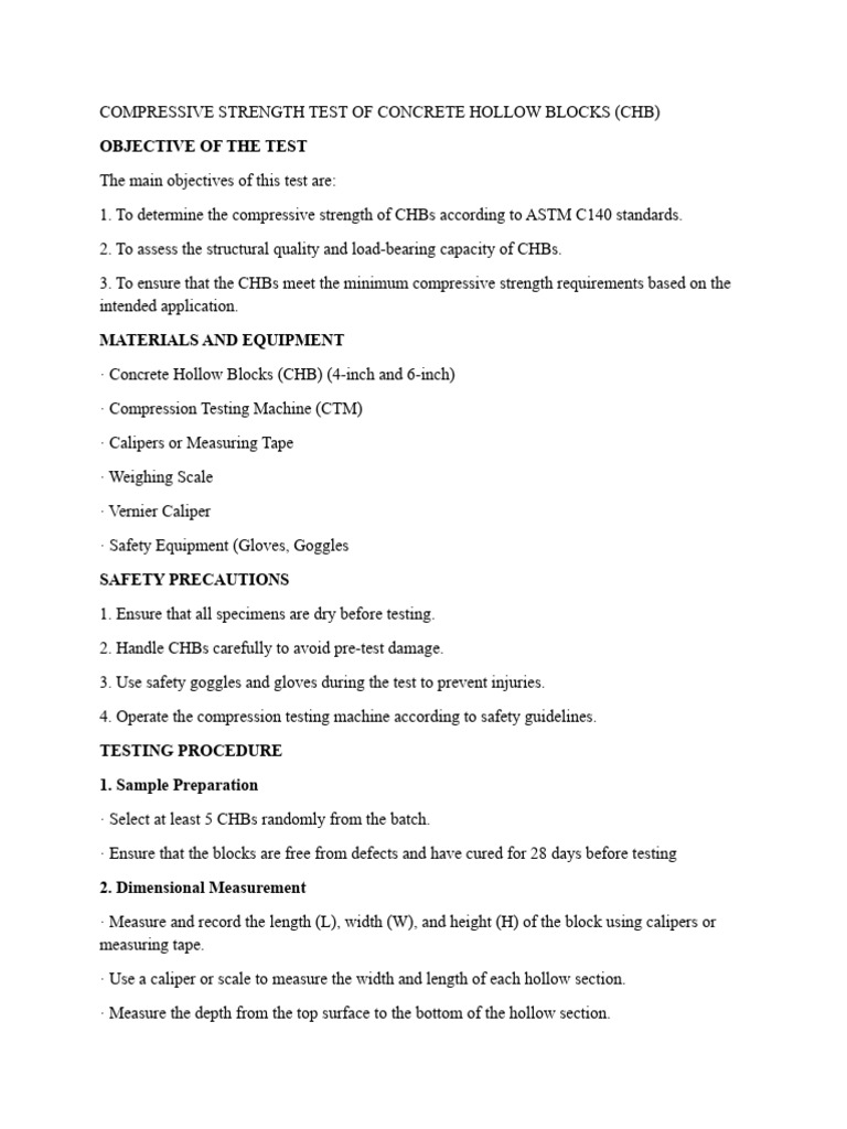 Compressive Strength Test of Concrete Hollow Blocks | PDF