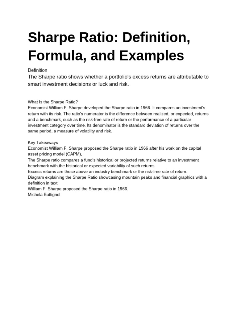 Understanding the Sharpe Ratio Explained | PDF | Sharpe Ratio ...