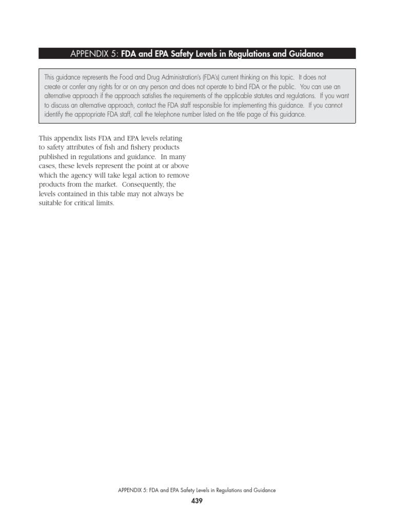 Appendix 5 FDA and EPA Safety Levels in Regulations and Guidance | PDF ...
