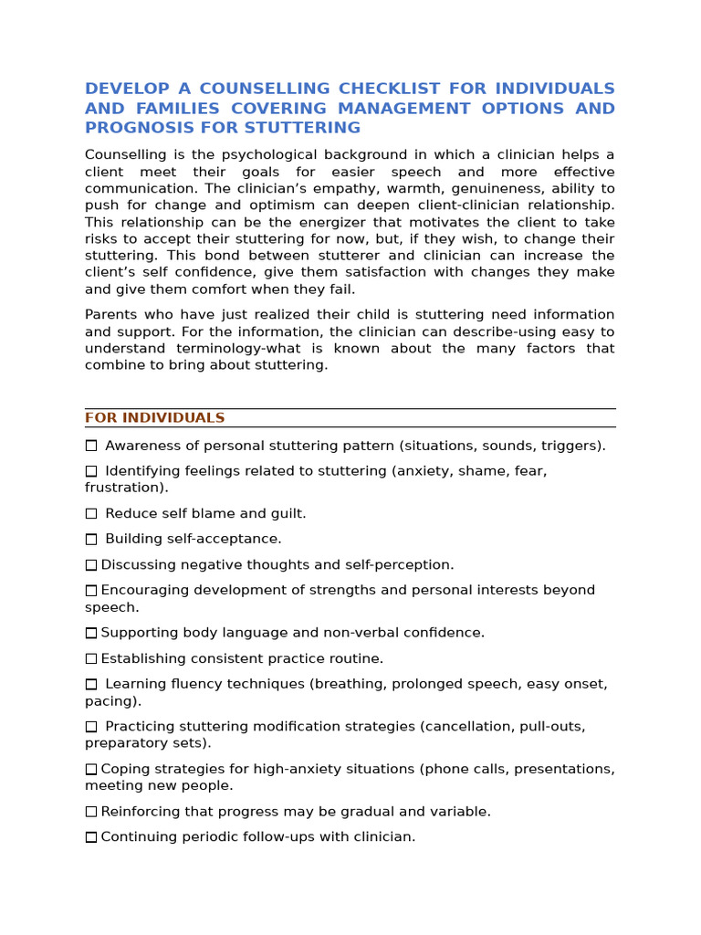 Counselling Checklist | PDF | Stuttering | Body Language