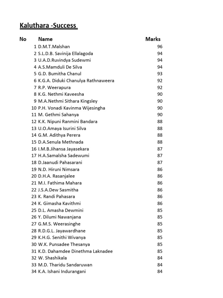 Second Stage Marks Sheet-Kaluthara | PDF