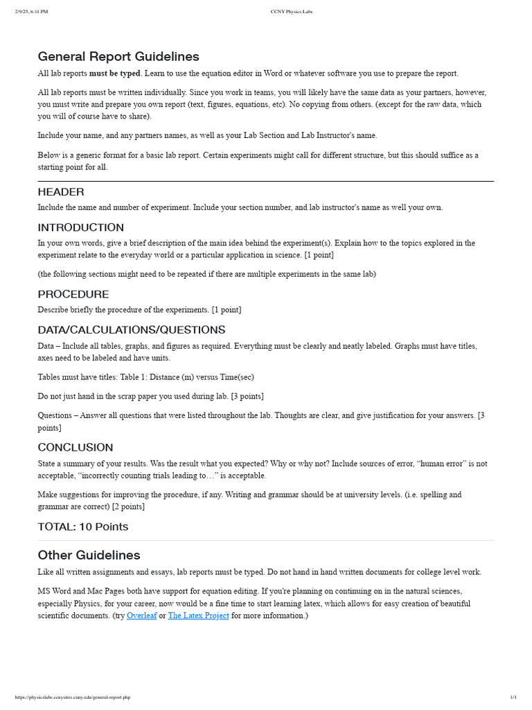 Lab Report Guidelines | PDF