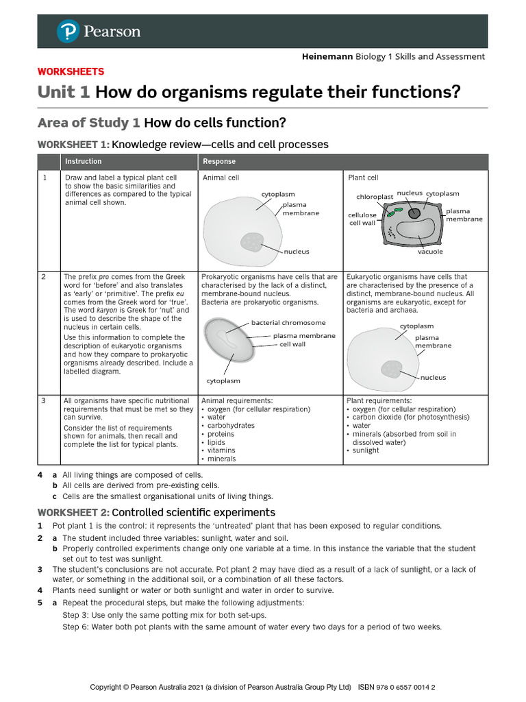 Skills and Assessment BIO U1 Wooksheet Answer | PDF