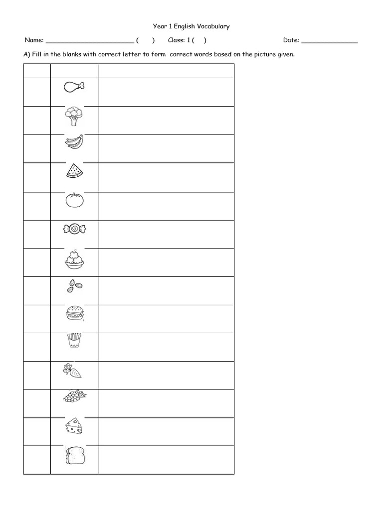 Year 1 English Vocabulary | PDF