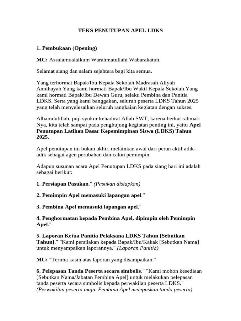 Apel Penutupan LDKS 2025: Rangkaian Acara | PDF