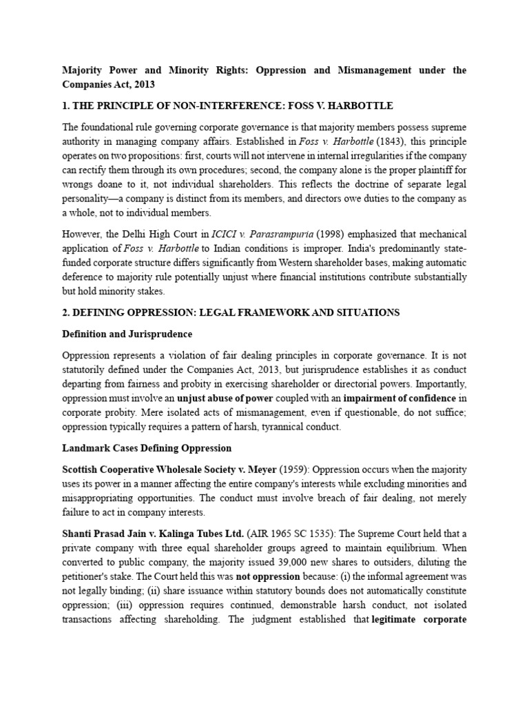 Majority Rule vs. Minority Rights in India | PDF | Corporate Governance ...