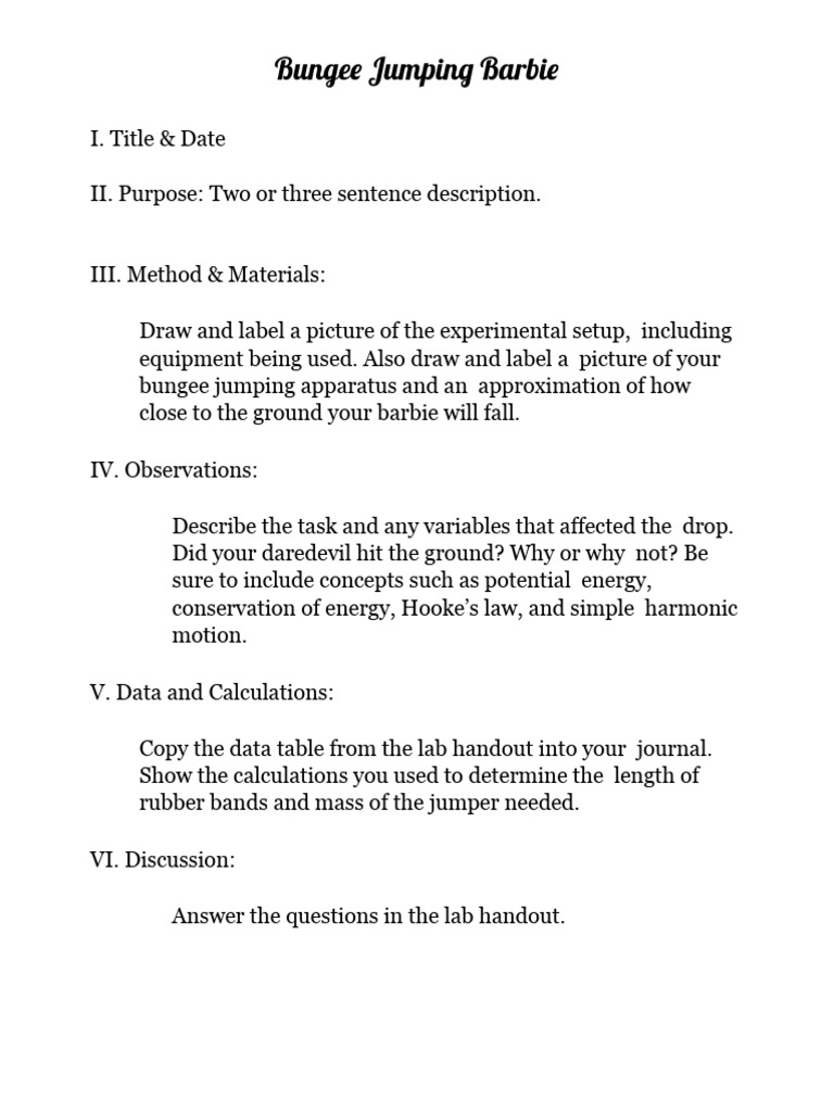 Bungee Jumping Barbie Experiment Guide | PDF | Potential Energy | Mass