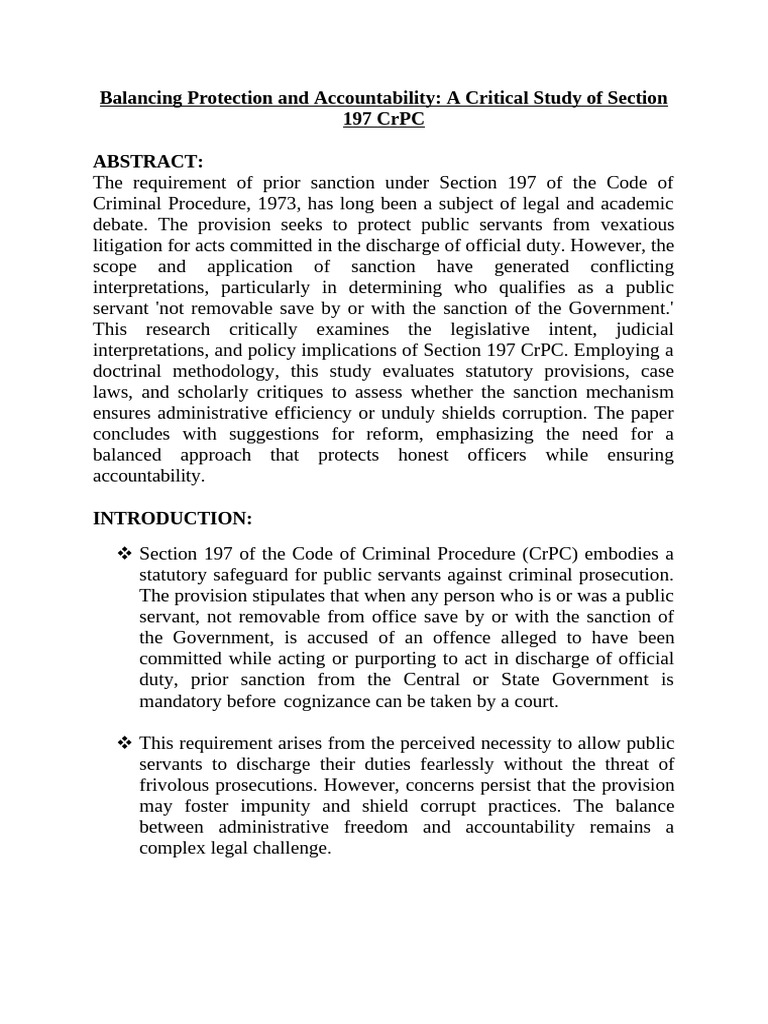 Section 197 CrPC: Balancing Protection & Accountability | PDF ...