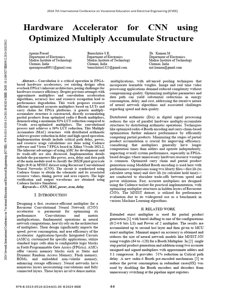 Hardware Accelerator for CNN Using Optimized Multiply Accumulate ...