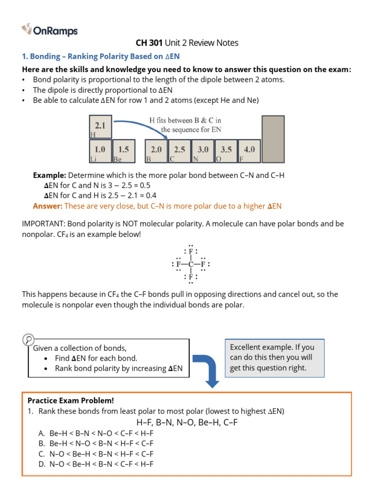 OnRamps Unit 2 Exam 2 RN | PDF | Chemical Polarity | Chemical Bond