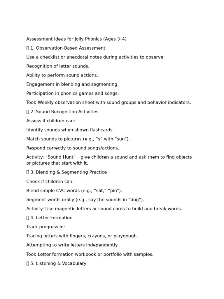 Jolly Phonics Assessment Ides | PDF