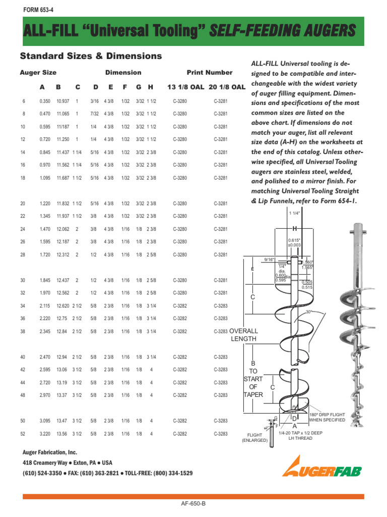 ALL-FILL "Universal Tooling": Self-Feeding Augers | PDF | Mechanical ...