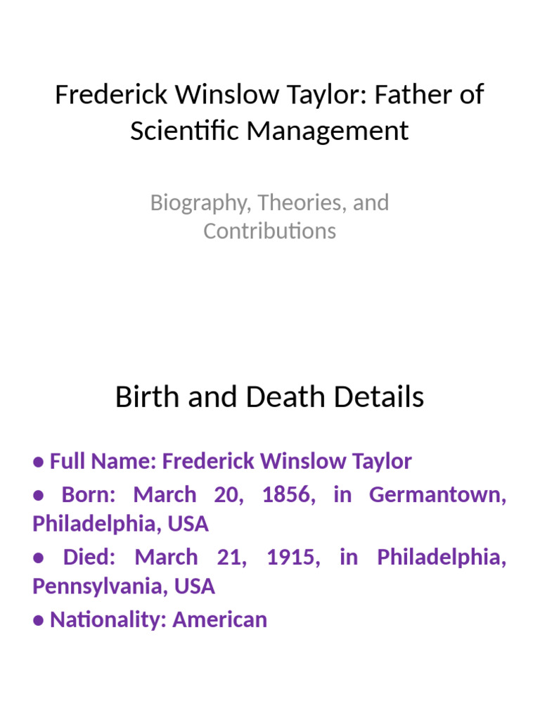 FW Taylor Scientific Management | PDF