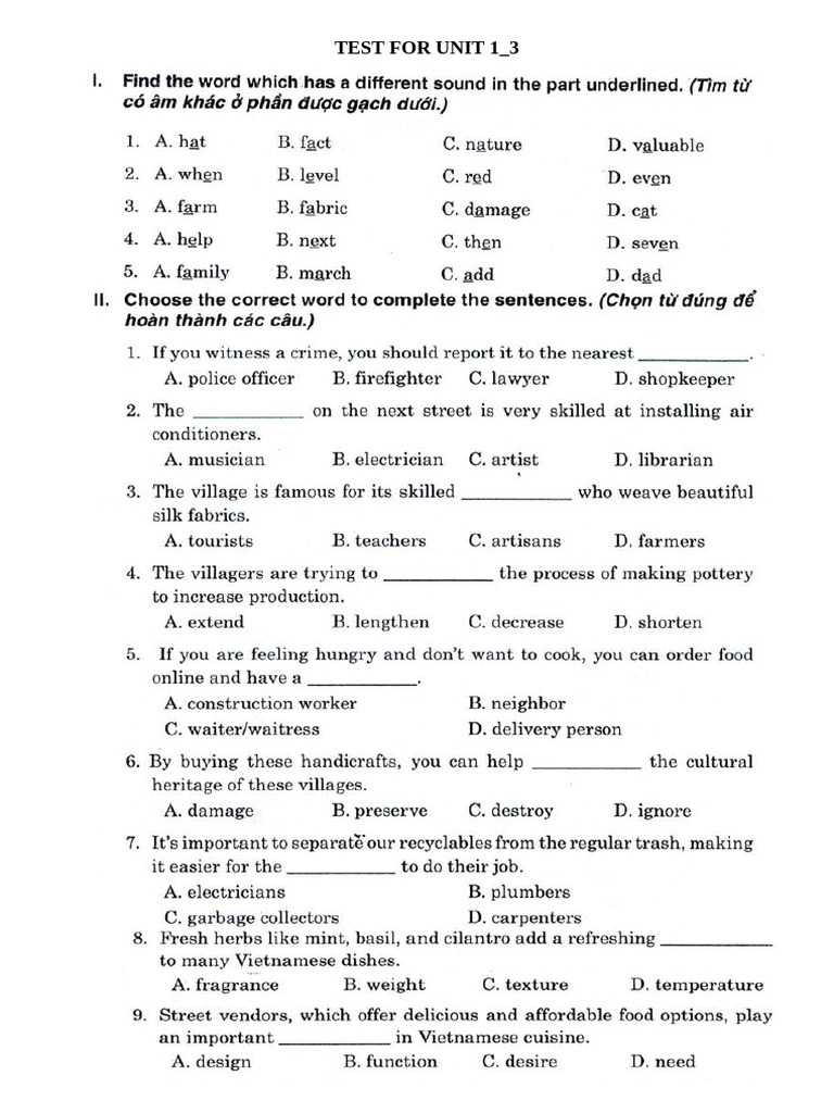 Test For Unit 1 - 3 | PDF