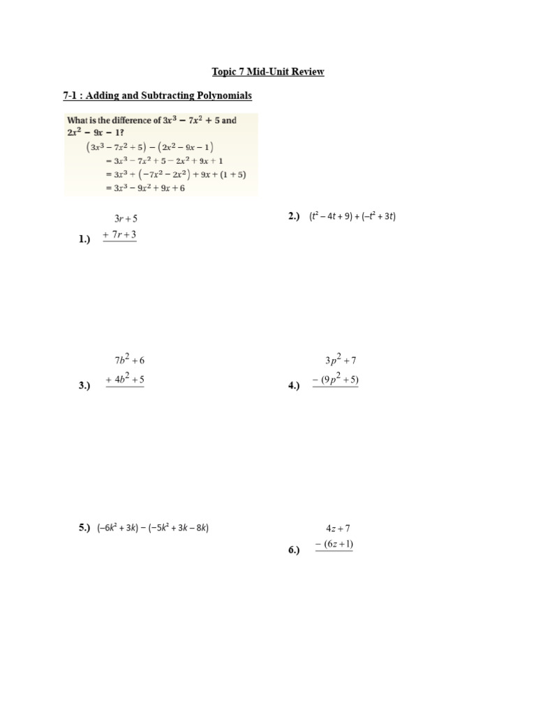 T7 Mid-Unit Practice | PDF