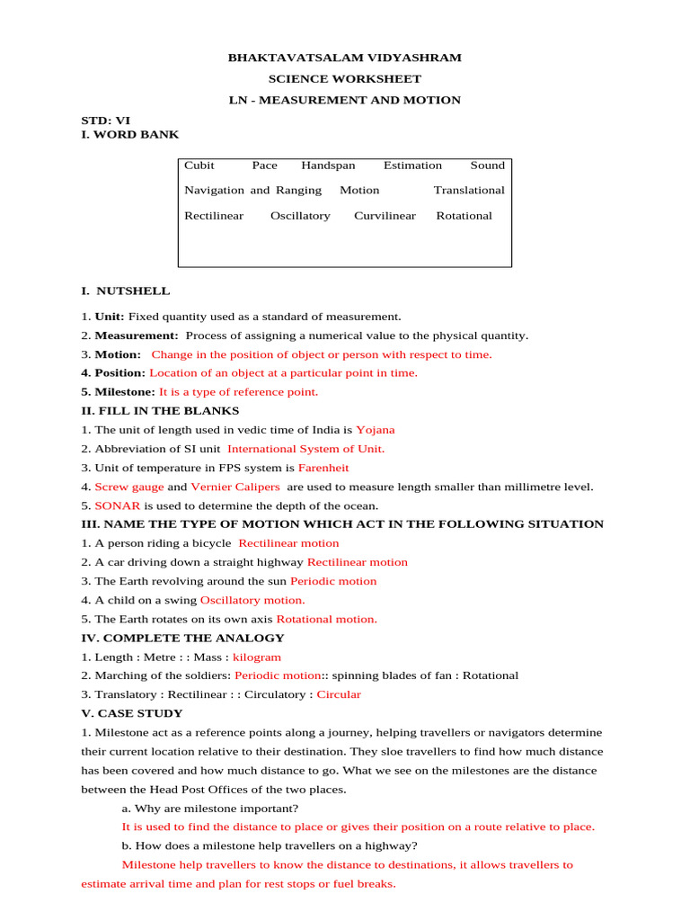 Measurement Worksheet Answer | PDF | Rotation | Measurement
