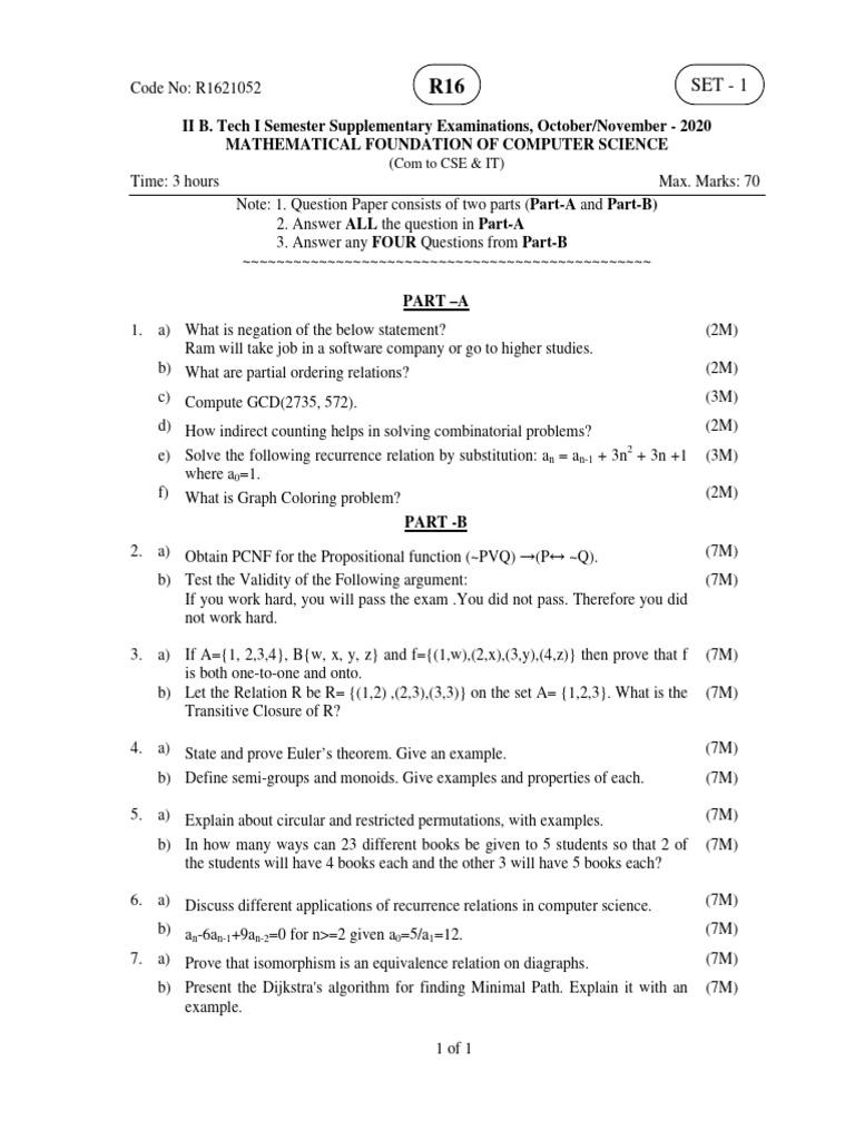 Mathematical Foundation of Computer Science Oct-Nov 2020 | PDF | Graph ...